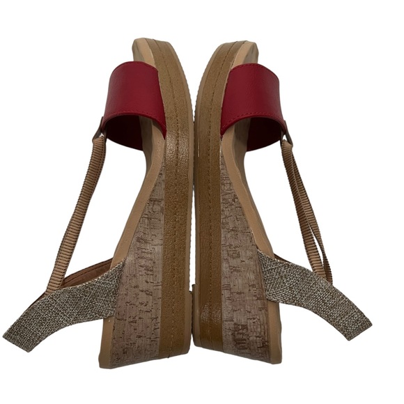 Malu | Shoes | Tan And Red Sandals With Opentoe And Wedge Heel | Poshmark